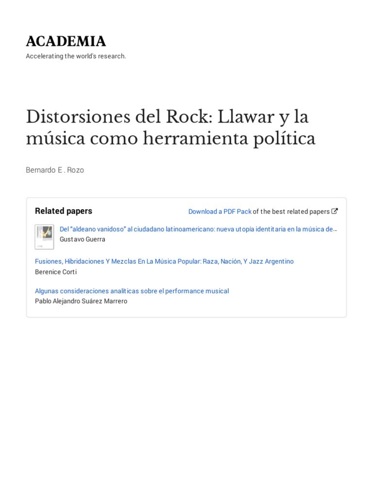Bernardo Rozo - Distorsiones Del Rock Llamar y La Música Como ...
