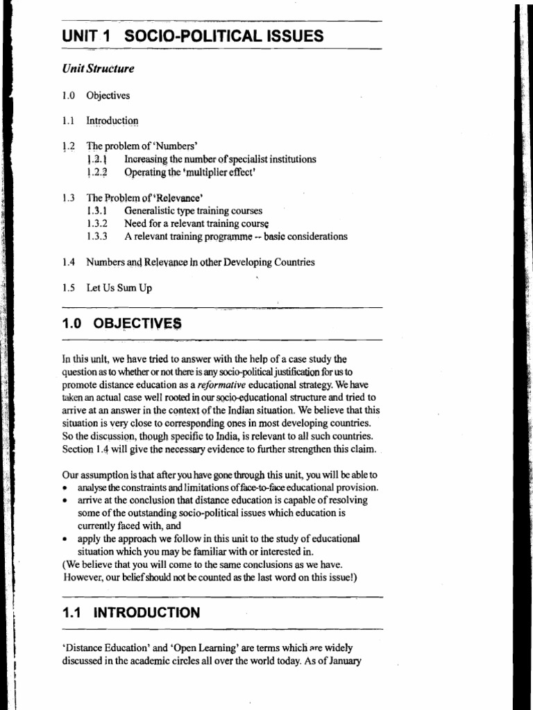 Unit 1 Socio Political Issue | PDF | Teachers | Distance Education