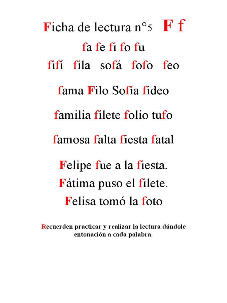 Ficha de Lectura N 5 Letra F F | PDF