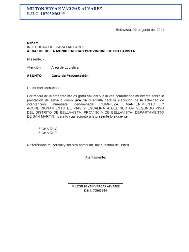 Carta de Presentacion Milton Bryan | PDF