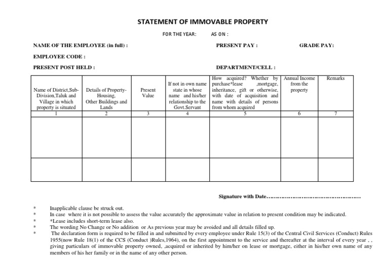 Statement of Immovable Property | PDF
