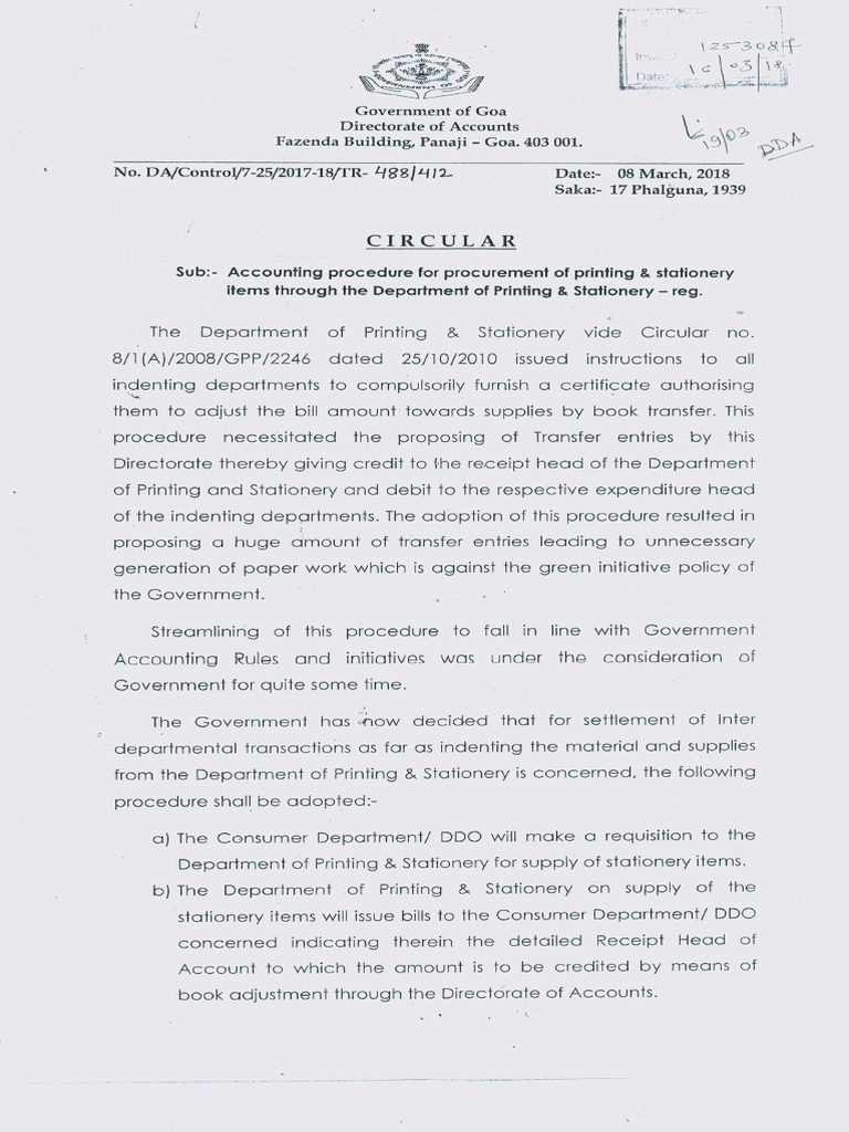 Circular Reg Accounting Procedure For Procurement of Printin ...