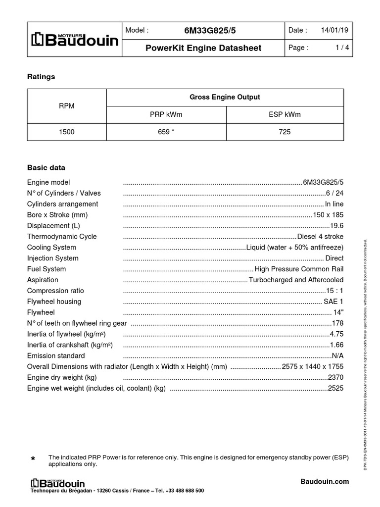 Baudouin 6M33G825/5 Engine Datasheet | PDF | Engines | Propulsion