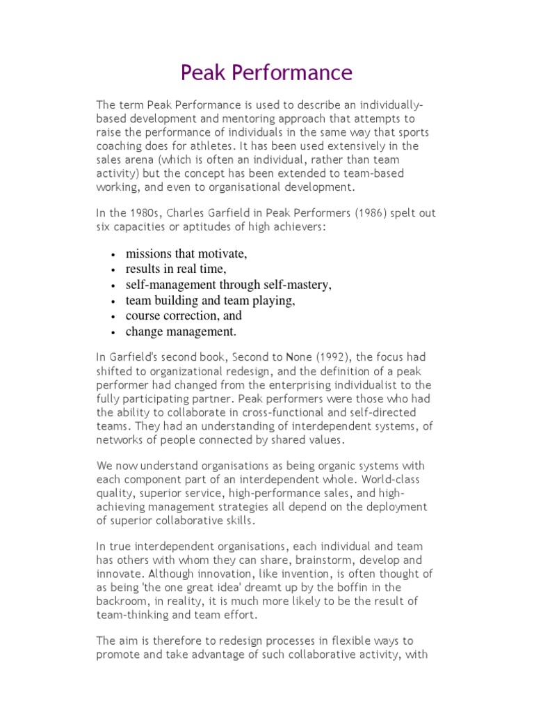 Peak Performance | PDF | Art
