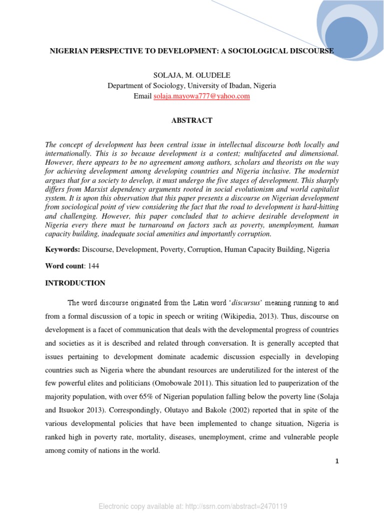Nigerian Perspective To Development: A Sociological Discourse | PDF ...