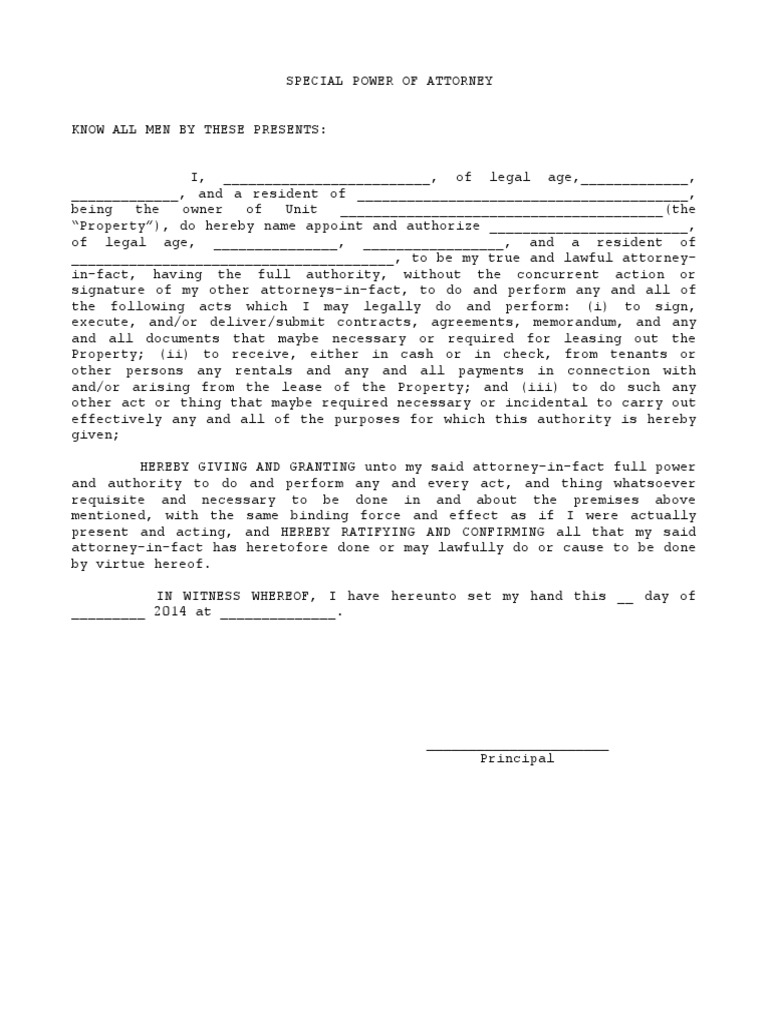 Sample (SPA - Special Power of Attorney) | Download Free PDF | Power Of ...