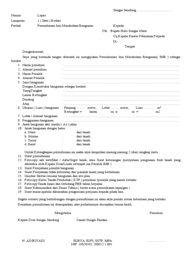 Permohonan IMB Sungai Sandung | PDF | Hukum | Griya & Taman