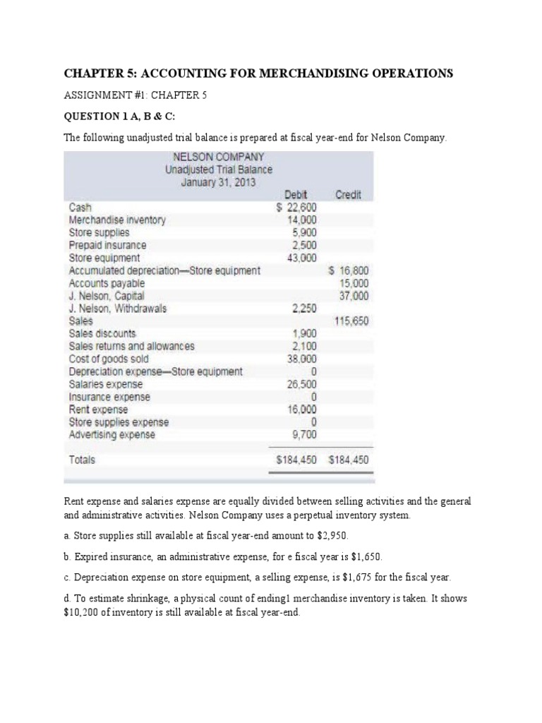 Chapter 5: Accounting For Merchandising Operations: Question 1 A, B & C ...