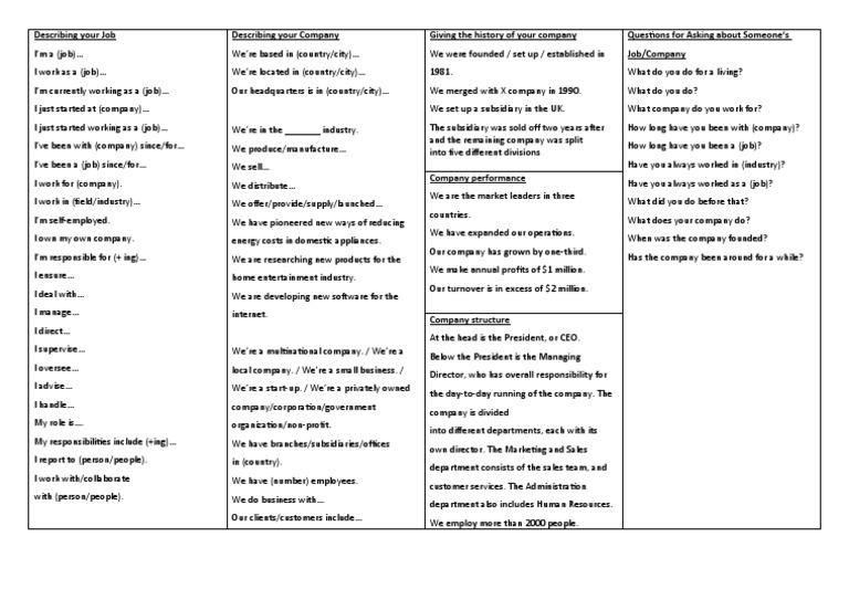 Describing Your Job | PDF | Economies | Business