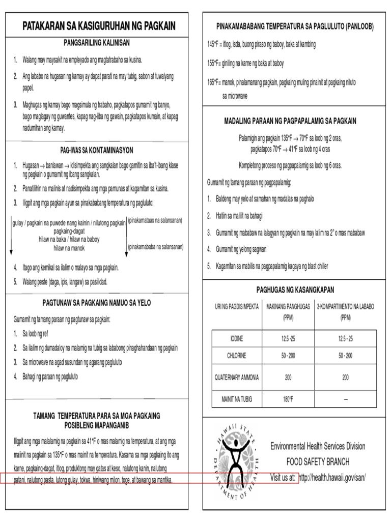 Food Safety Card Tagalog | PDF