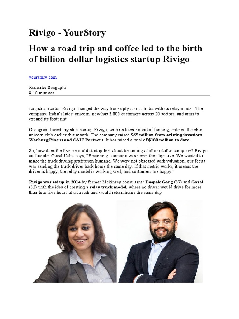 Rivigo | PDF | Startup Company | Small Business & Entrepreneurs