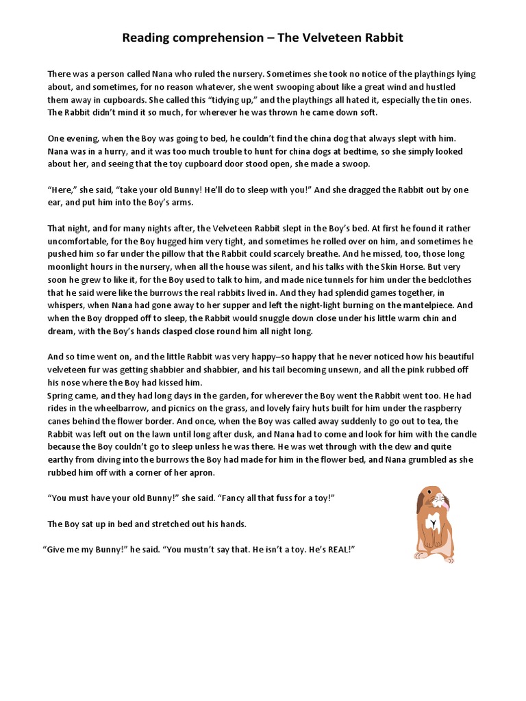 Reading Comprehension The Velveteen Rabbit | PDF | Home & Garden