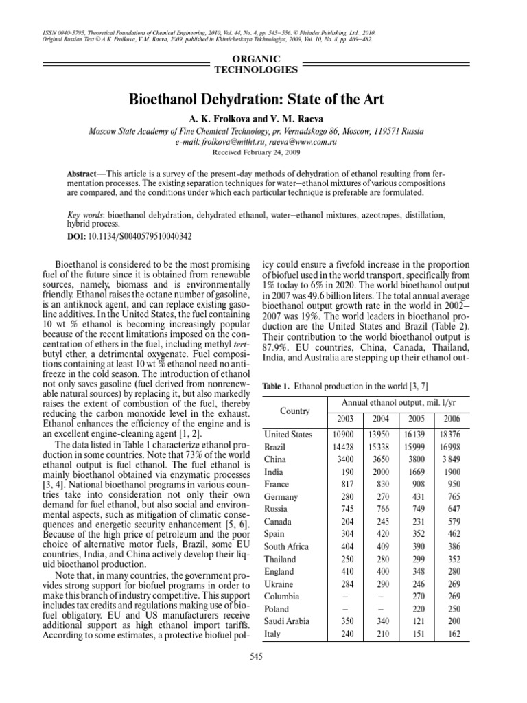 Bioethanol Dehydration State of The Art | PDF | Distillation | Adsorption