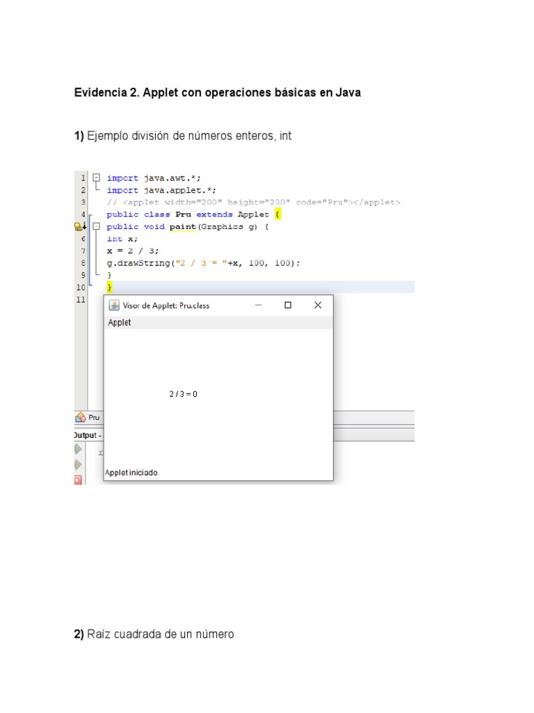 Evidencia 2. Applet Con Operaciones Básicas en Java | PDF | Métodos y materiales de enseñanza