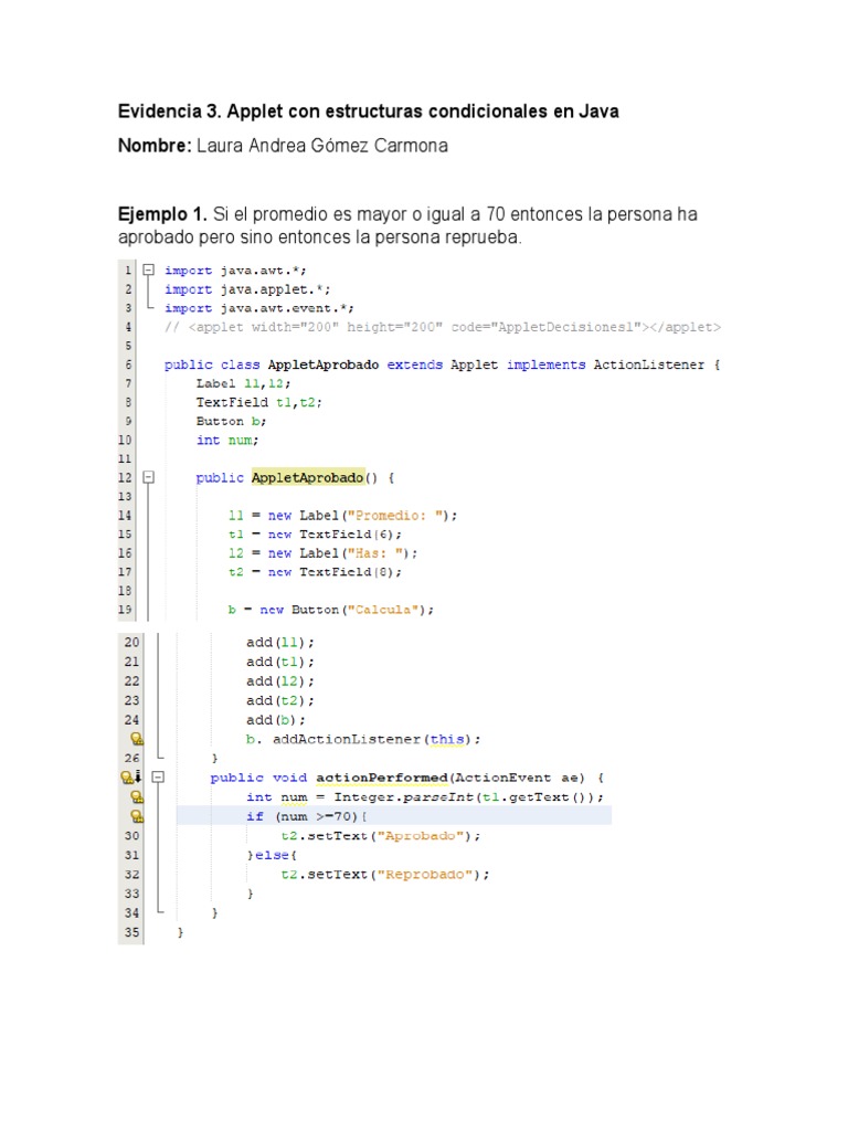 Evidencia 3. Applet Con Estructuras Condicionales en Java | PDF | Índice de masa corporal | Java ...