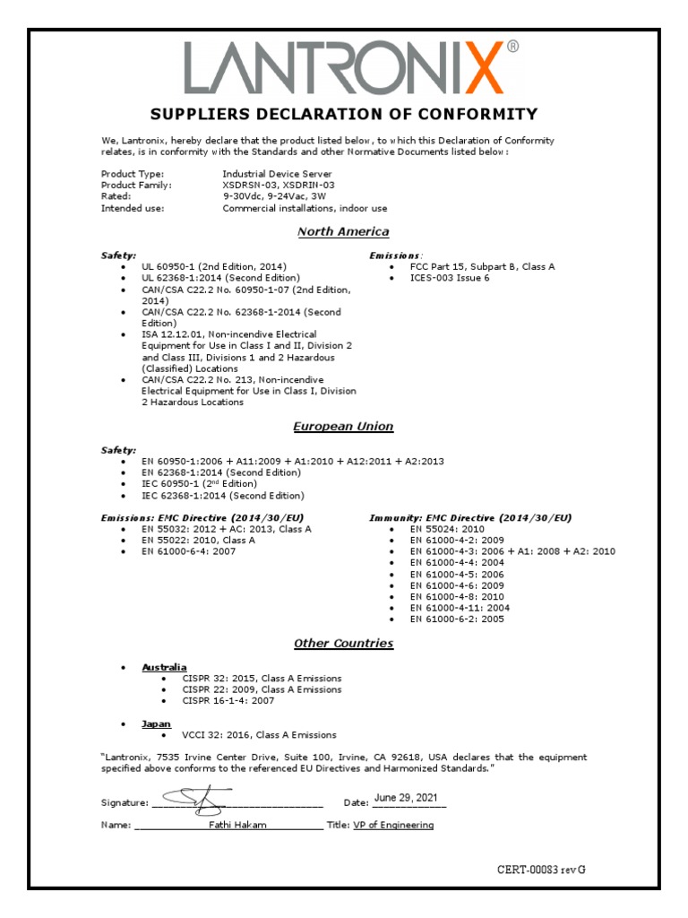 XPress DR Suppliers Declaration of Conformity 1 | PDF | Electromagnetic ...