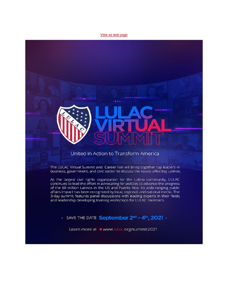LULAC Virtual Summit and Career Fair Save The Date Sept 2 - 4 | PDF ...
