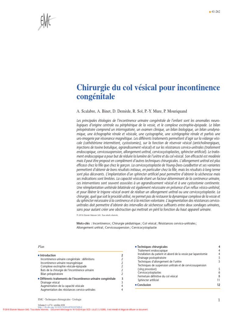 Chirurgie Du Col Vésical Pour Incontinence Congénitale | PDF ...