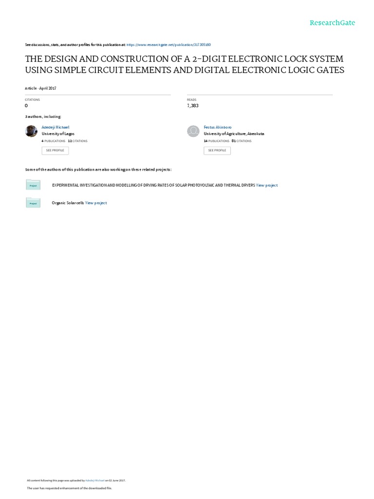 The Design and Construction of A 2-Digit Electronic Lock System Using ...