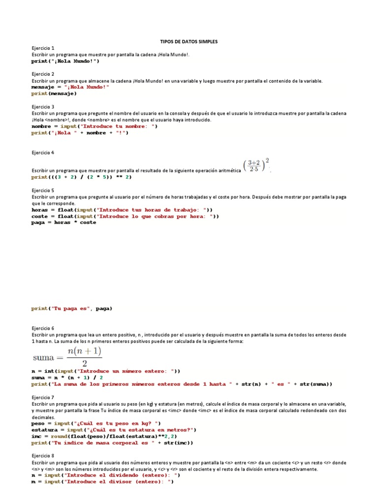 02 - Ejercicios Basicos de Python | PDF | División (Matemáticas ...