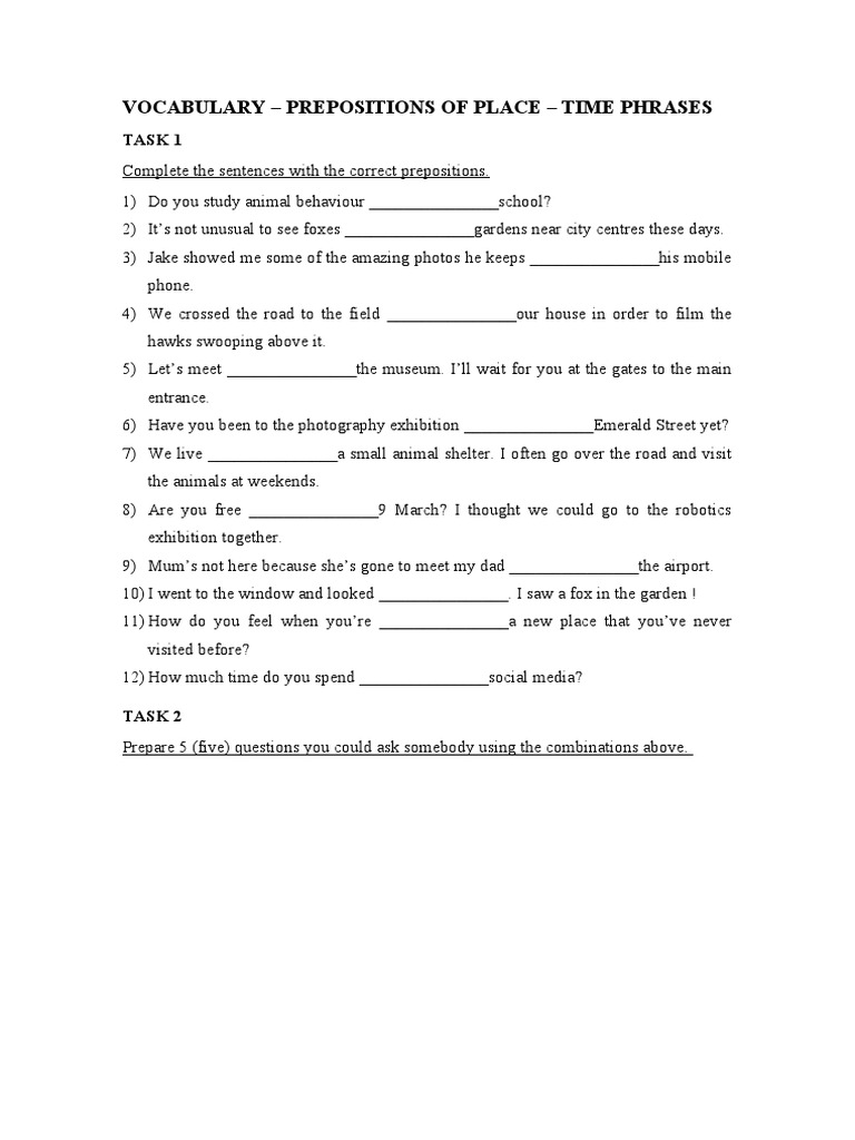 Prepositions of Place and Time Usage | PDF | Art