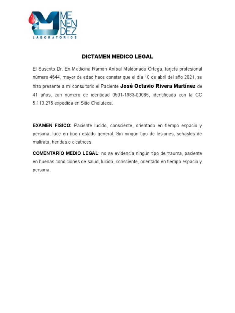 Dictamen Medico Legal | PDF