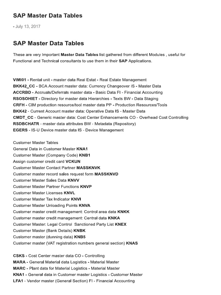 Sap Tables To Use | PDF