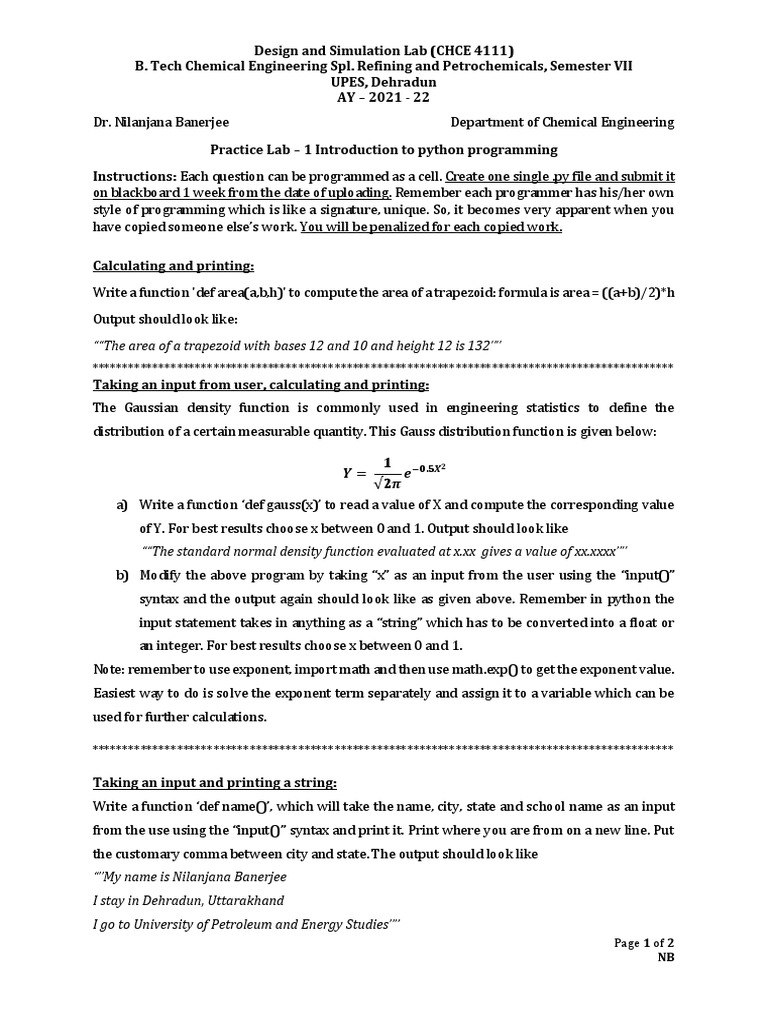 Practice Lab 1 - Introduction To Python | PDF | Exponentiation | Normal ...