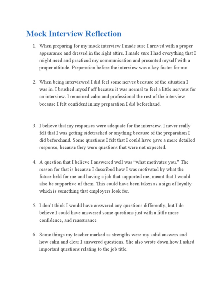 Mock Interview Reflection | PDF