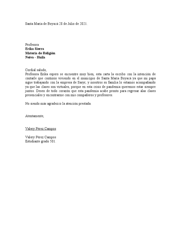 Carta Profe Erika | PDF | Estilo de vida