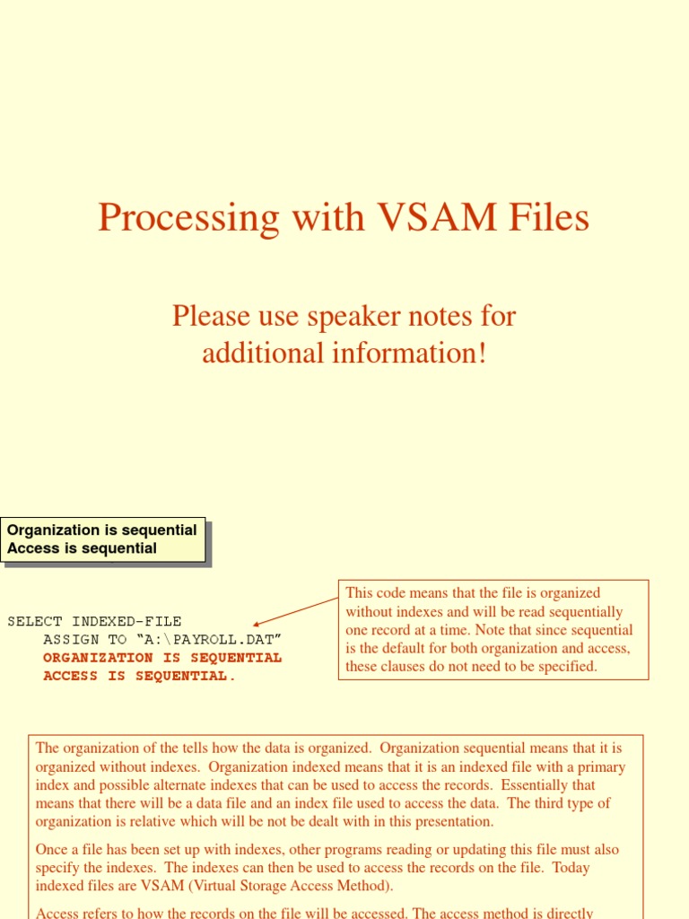 Processing With Vsam Files Please Use Speaker Notes For Additional