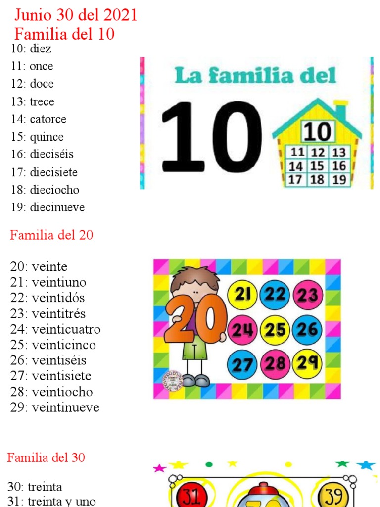 Familias numéricas del 10 al 39 | PDF | Métodos y materiales de enseñanza