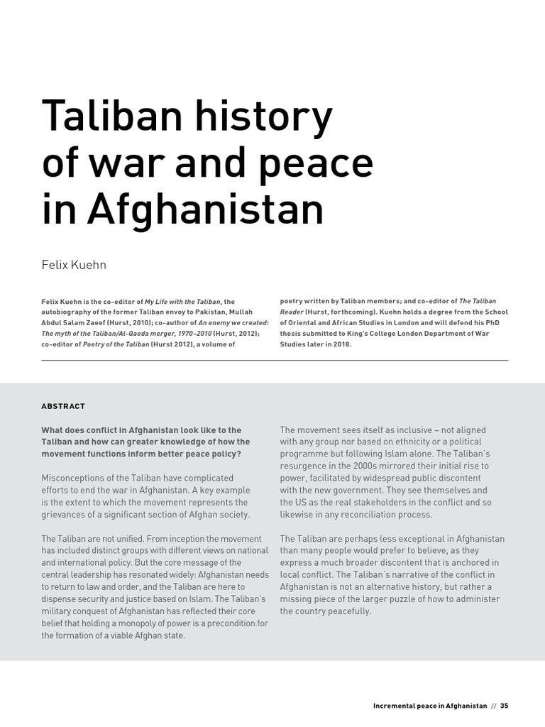 Taliban History of War and Peace in Afghanistan: Felix Kuehn | PDF ...