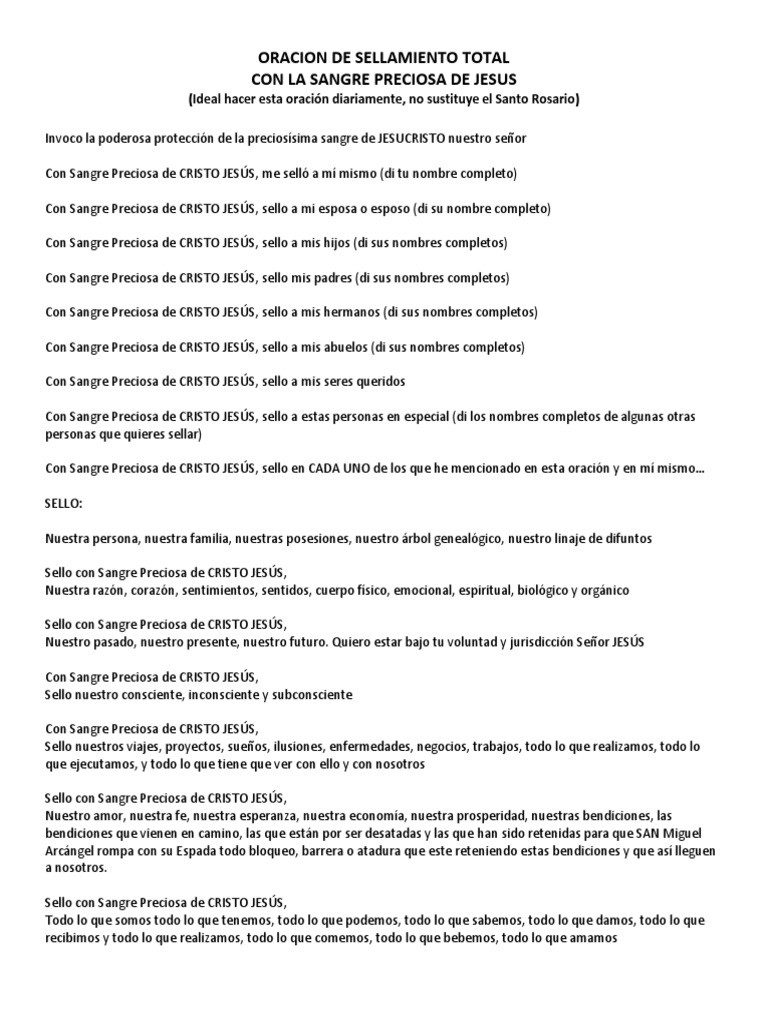 Oración de Sellamiento con Sangre de Cristo | PDF | Cristo (título ...