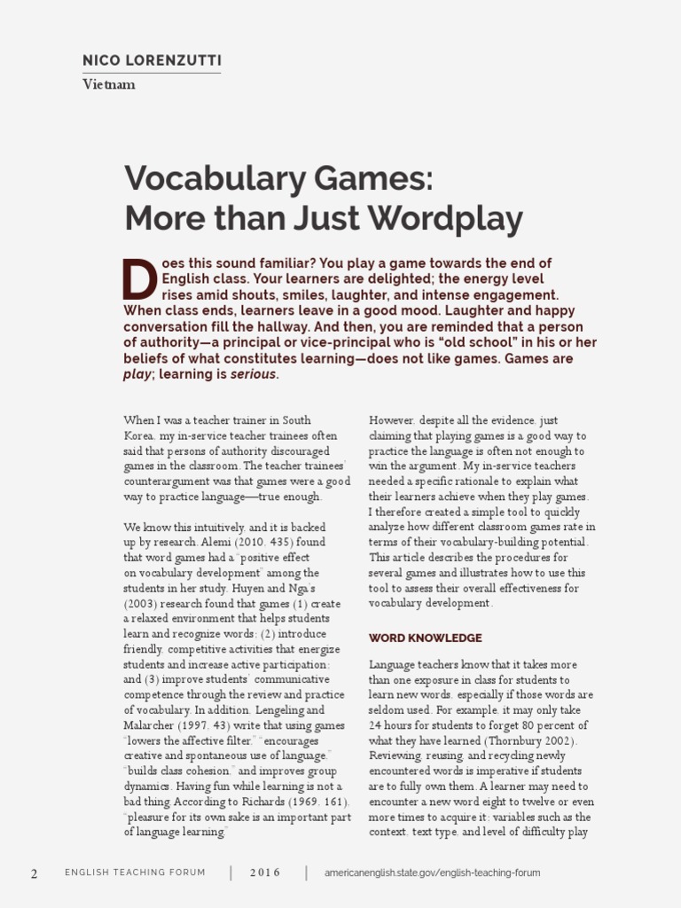Vocabulary Games More Than Just Wordplay | PDF | Vocabulary | Word