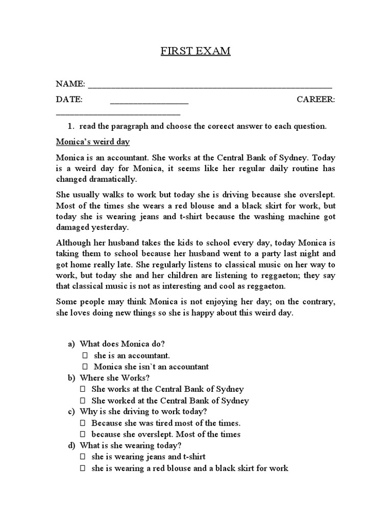 First English Exam | PDF