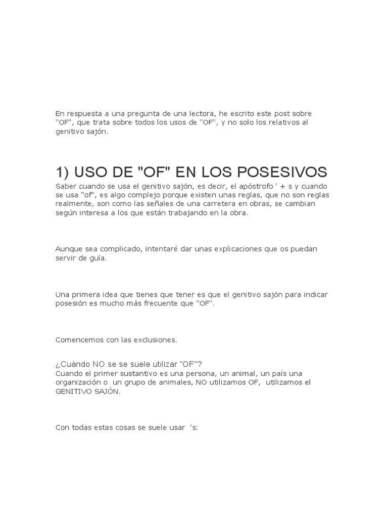 Uso Del of en Inglés | PDF | Lingüística