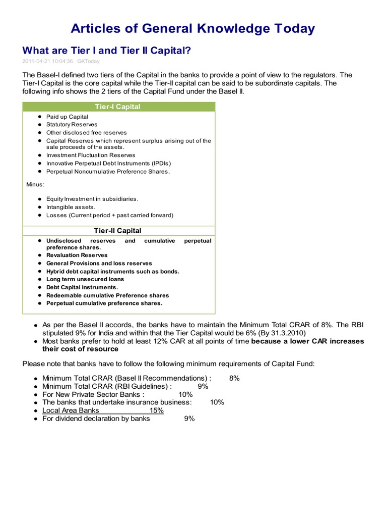 Tier 1 An Tier 2 Capital | PDF