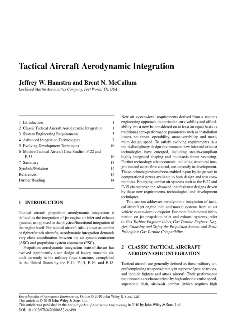 Tactical Aircraft Aerodynamic Integration | PDF | Aerodynamics | Jet Engine