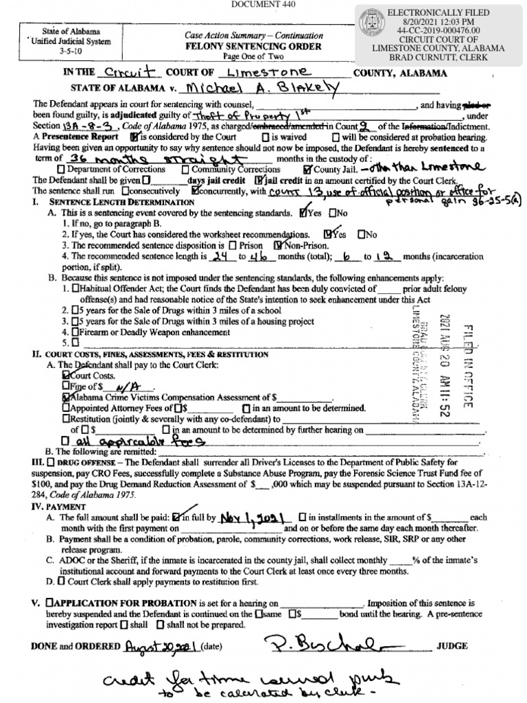 0820 Blakely Felony Sentencing Order | PDF