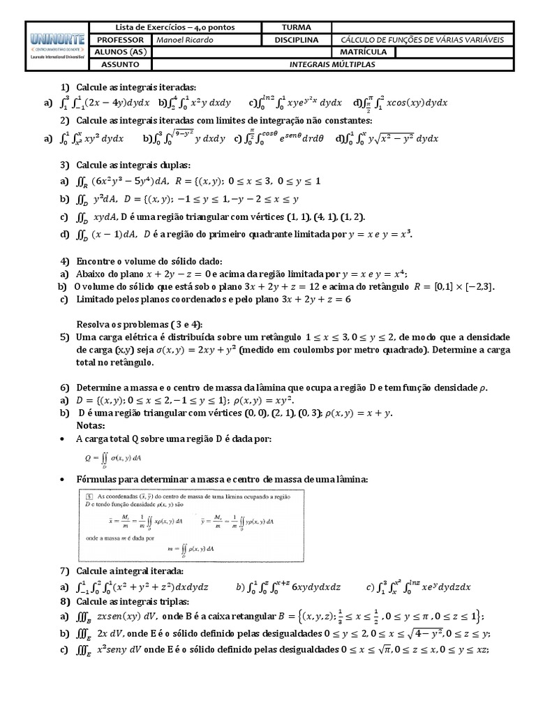 Lista Integrais Multiplas 17 2 | PDF | Integrante | Conceitos matemáticos
