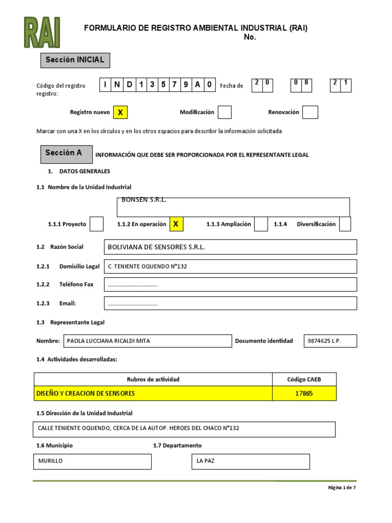 1 Formulario Rai | PDF | Naturaleza