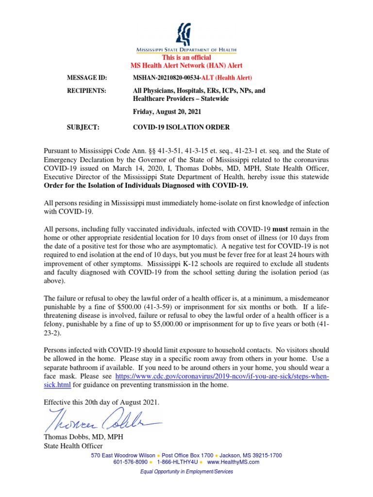 Dobbs Issues COVID Isolation Order For Positive Cases in Mississippi ...