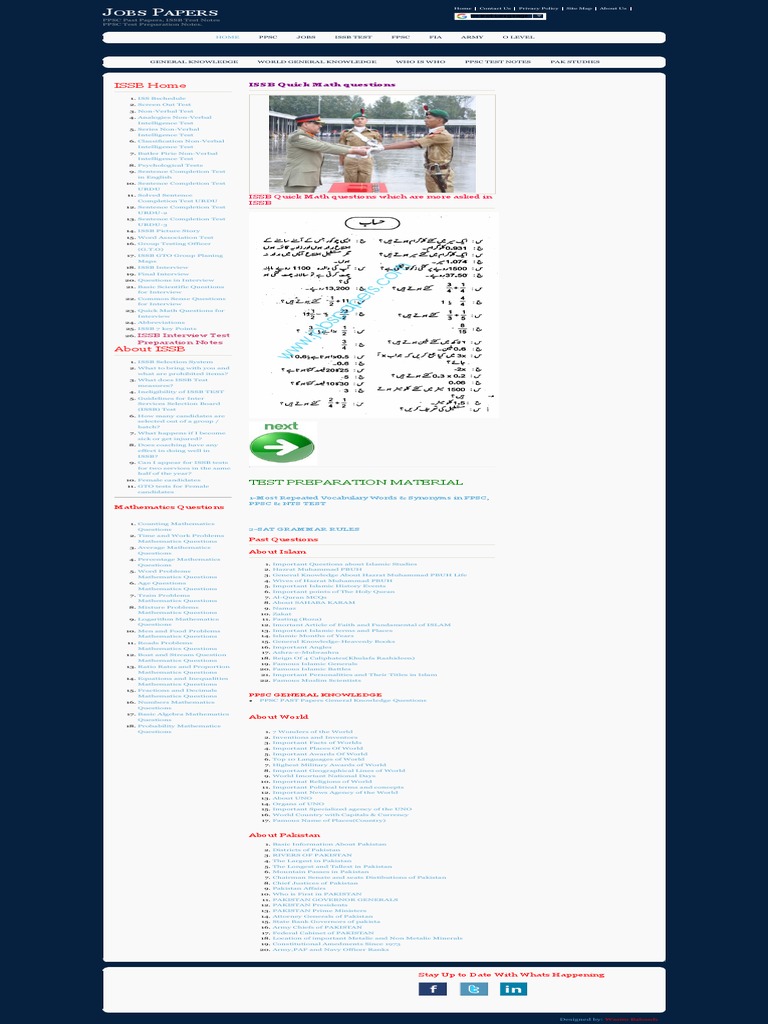 PPSC Past Papers, ISSB Test Notes | PDF | Pakistan