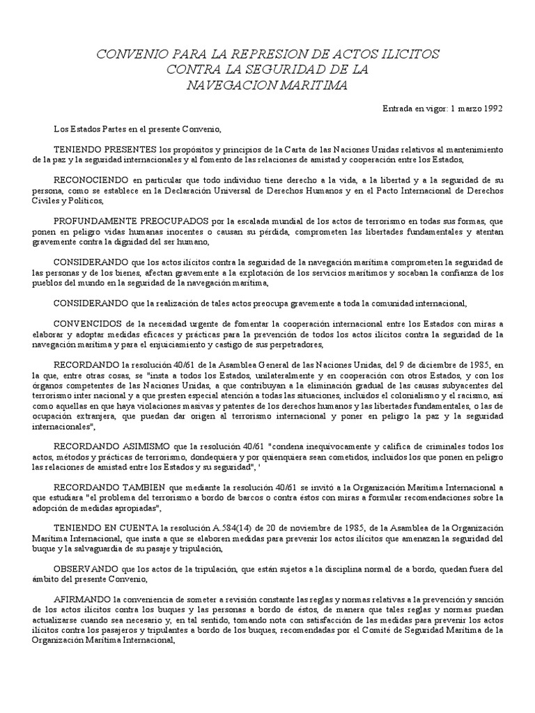 Convenio Sua 88 Represion Actos Ilicitos | PDF | Tratado | Extradición