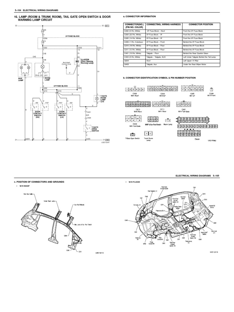 Lamp (Room & Trunk Room), Tail Gate Open Switch & Door Warning Lamp ...
