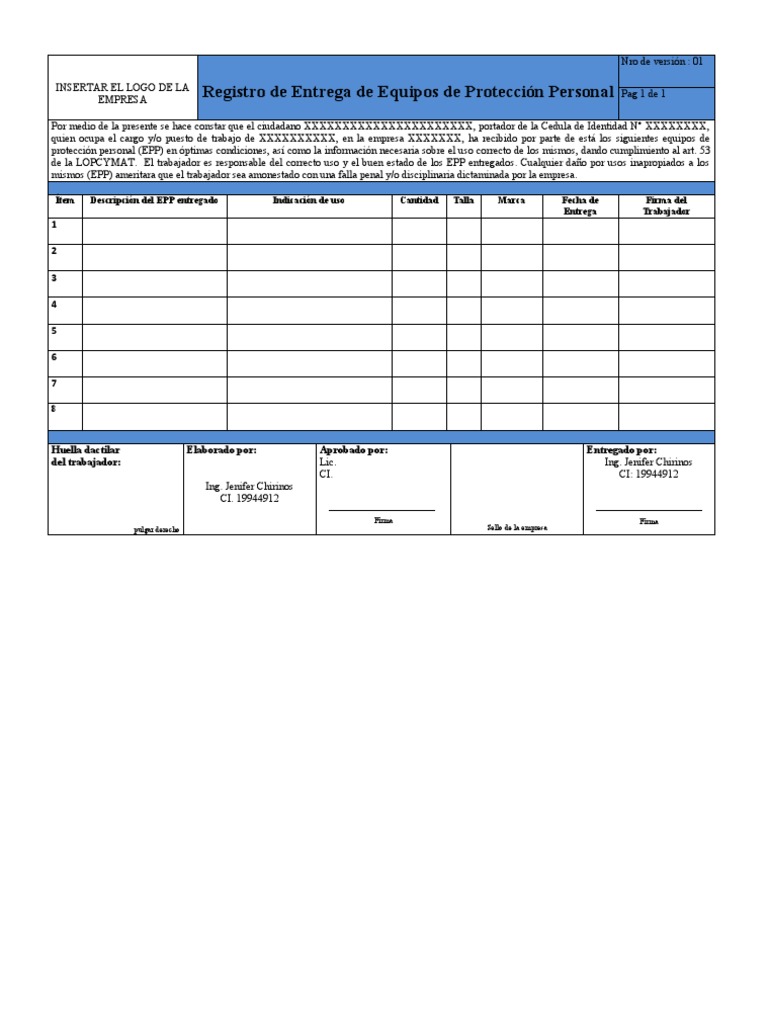 Formato Registro de Entrega de Epp | PDF