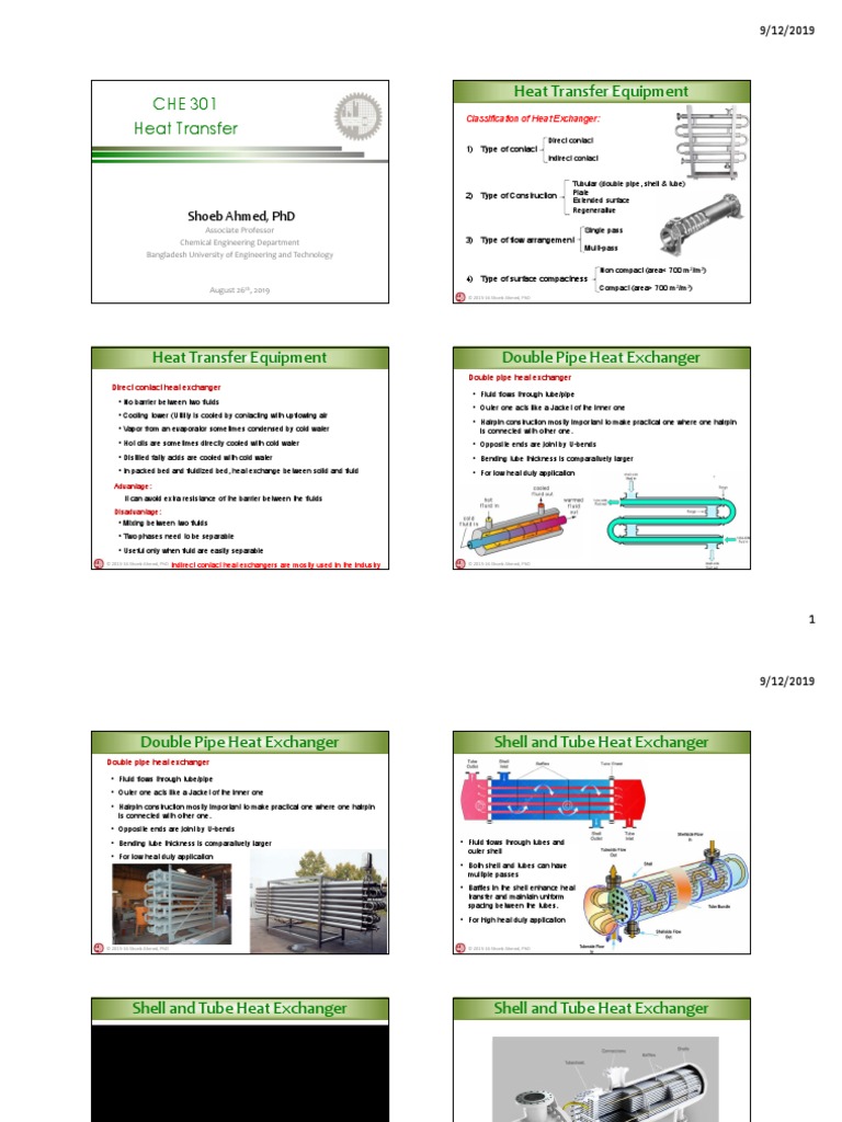 Che 301 Heat Transfer Heat Transfer Equipment: Shoeb Ahmed, PHD | PDF ...