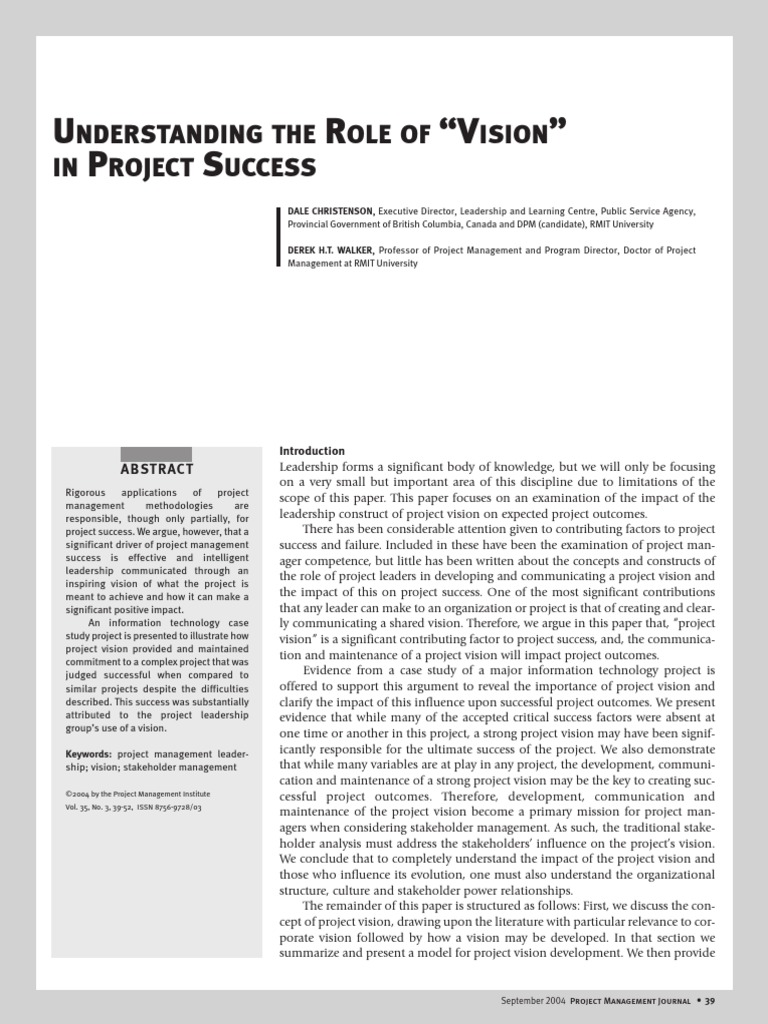 Understanding The Role of Vision in Project Success | PDF | Leadership ...