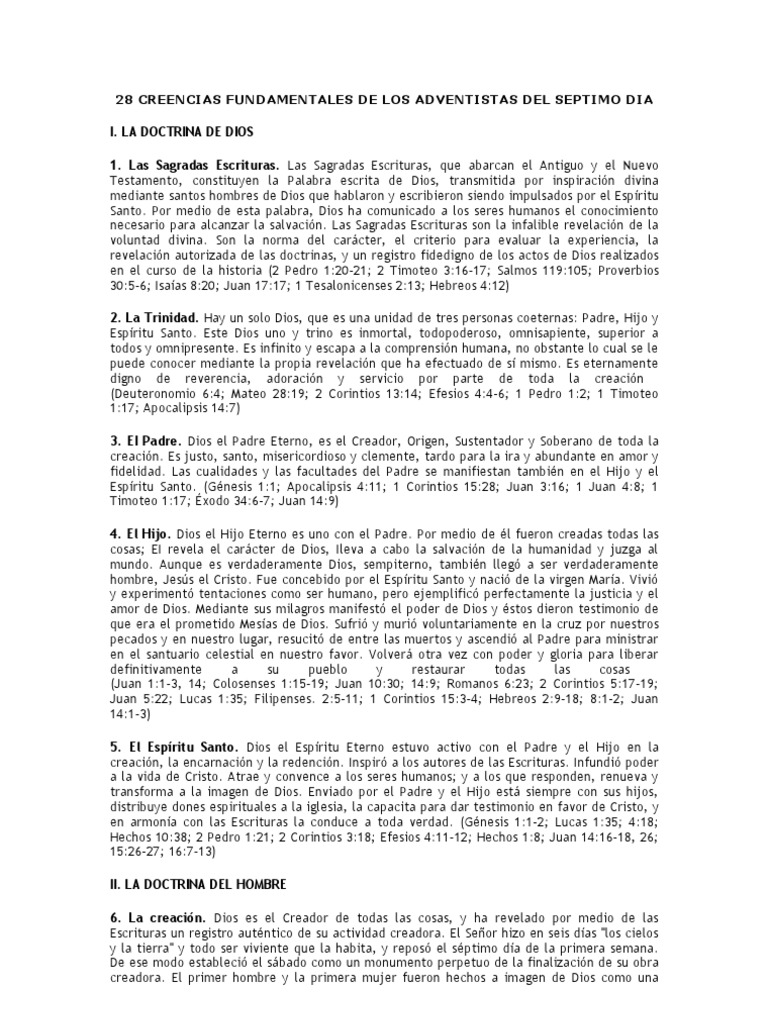 28 Creencias Fundamentales de Los Adventistas Del Septimo Dia | PDF | Expiación en el ...